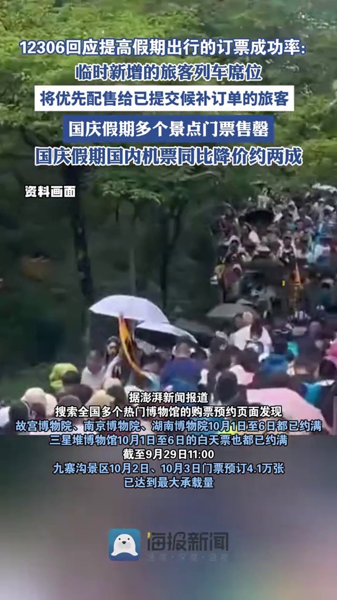 国庆假期多个景点门票售罄,国庆假期国内机票同比降价约两成 12306...