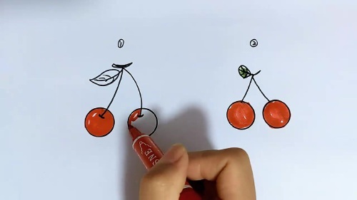樱桃这样画,幼儿园小朋友看了也能画,创意简笔画,儿童画