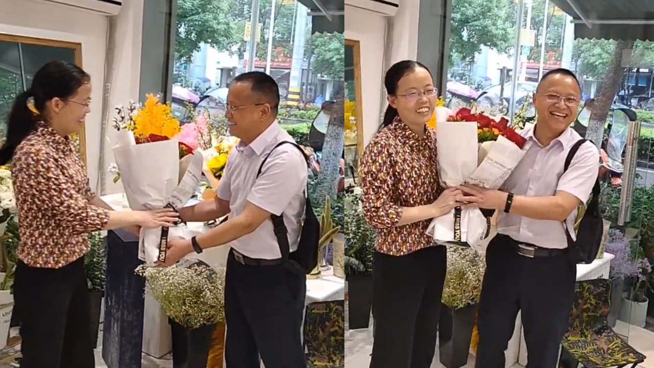 有爱!女儿参加高考,爸爸买花送妻子,得知原因众人羡慕了!