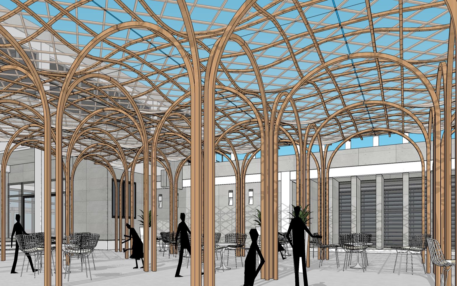 【SketchUp吧】SU建模弧形廊架