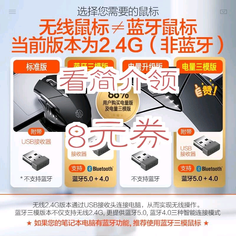 ...无线蓝牙鼠标可充电静音办公人体工学三模适用于台式笔记本电脑...