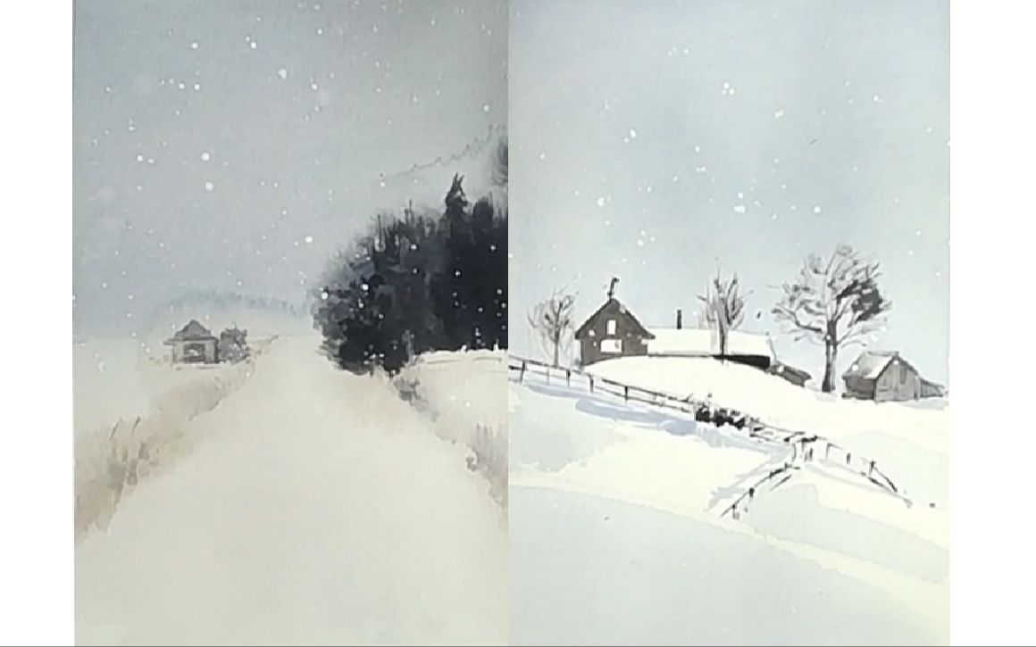 【水彩教程】新手零基础也可跟画的两张小雪景水彩教程来啦