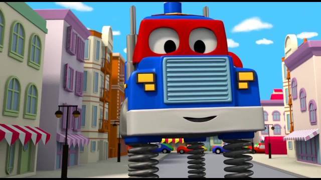 儿童动画,城市工程车动画,超级卡车变身弹跳车帮助城市居民