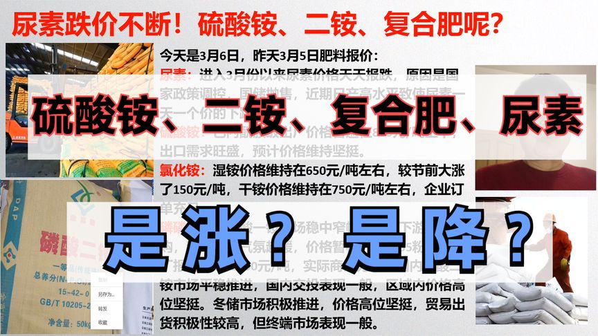 尿素跌价不断!硫酸铵、二铵、复合肥是涨还是降?