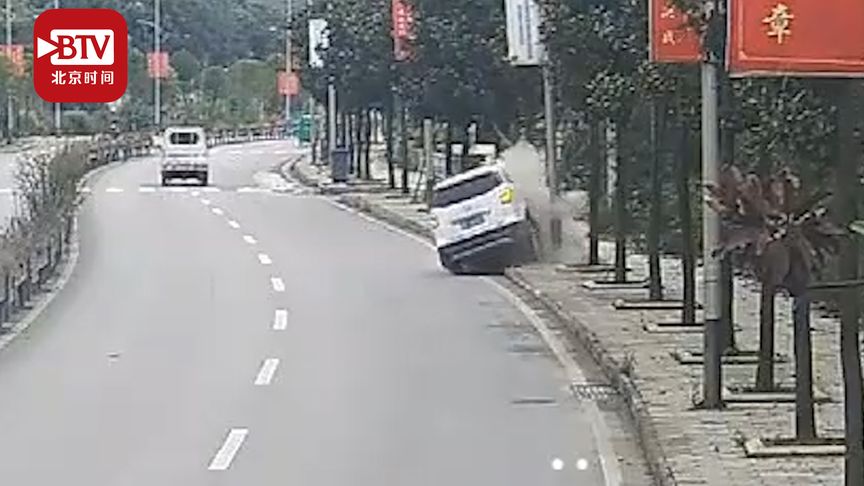 刹车靠大树!疲劳驾驶撞倒路灯又撞树 警方看完监控认定全责