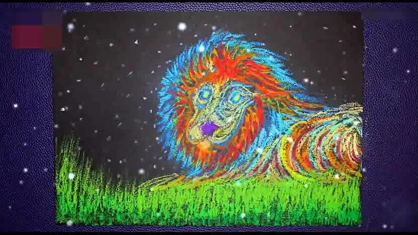 #绘画 教小朋友用黑卡纸和油画棒画出星空下的狮子王!