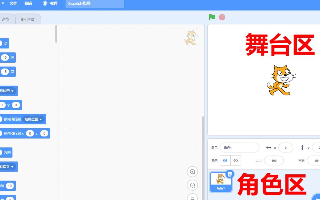 002 Scratch基本操作:舞台区、角色区
