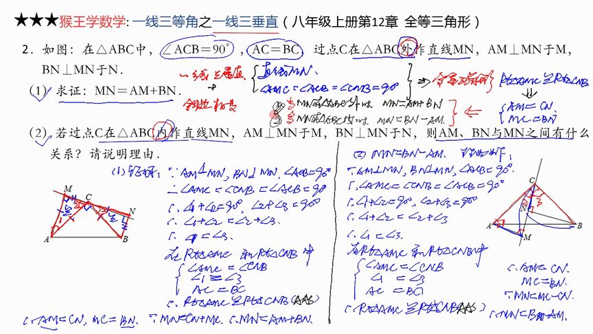 八上.一线三垂直模型——基本认识和结论的探究