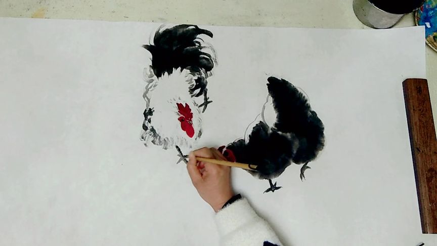 原来水墨画鸡就是几条线条