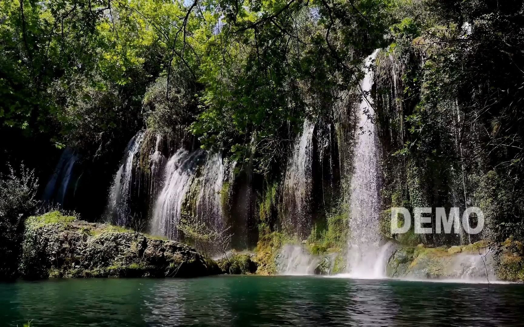 舞台视频 大屏素材 c854 2K高清画质唯美小清晰瀑布流水水潭水泊绿色...