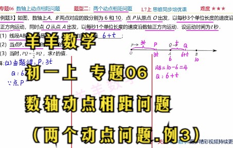 #初一上 专题06 数轴上动点相距问题.两个动点问题.例3 #L7家长思维...