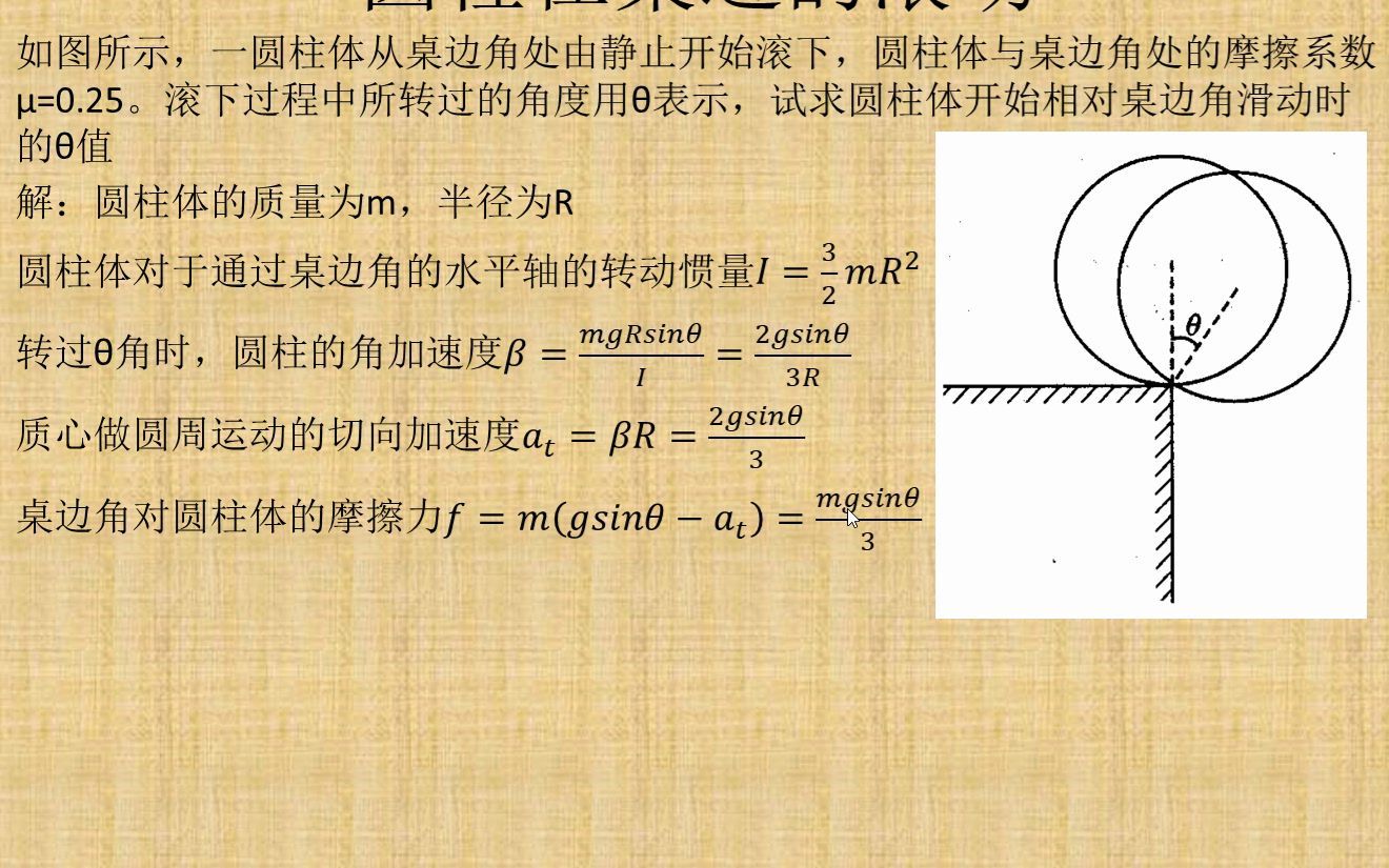 【丁老师讲堂】第120期:摩擦力作用下圆柱的纯滚动