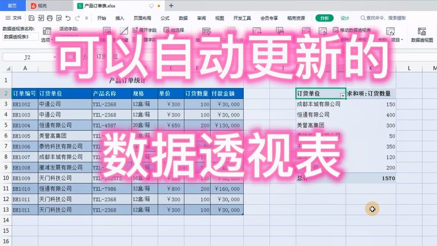 WPS技巧:表格新增数据后,可以自动更新的数据透视表,太方便了