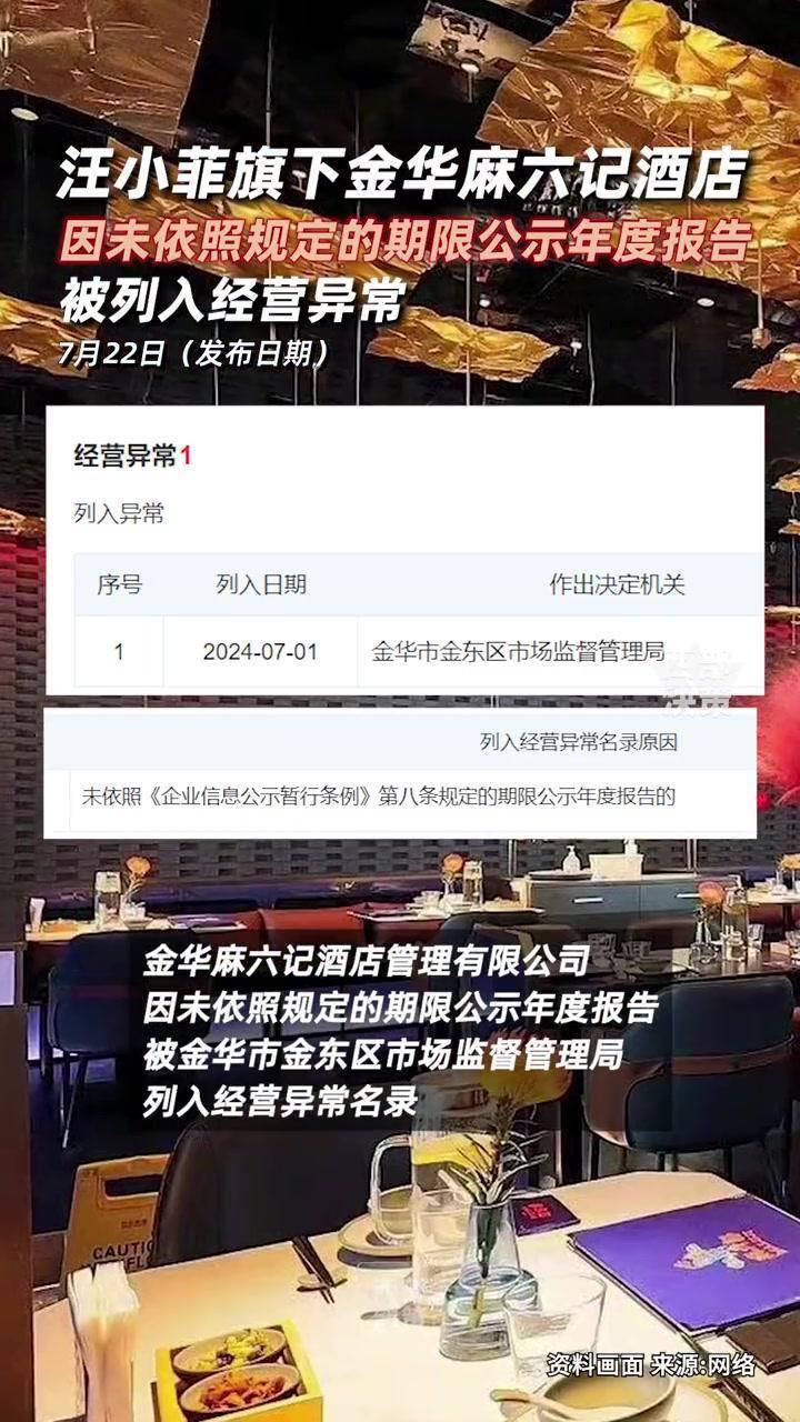 #汪小菲金华麻六记酒店经营异常近日,金华麻六记酒店管理有限公司因...