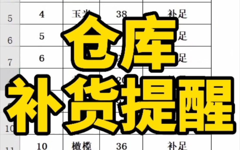 Excel库管补货提醒
