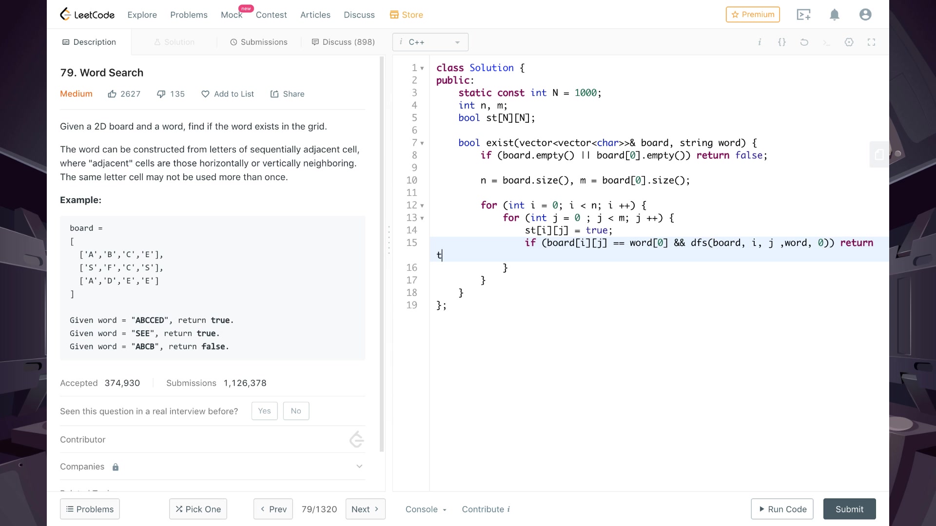 【手撕代码】LeetCode79.单词搜索——经典深度优先搜索算法DFS