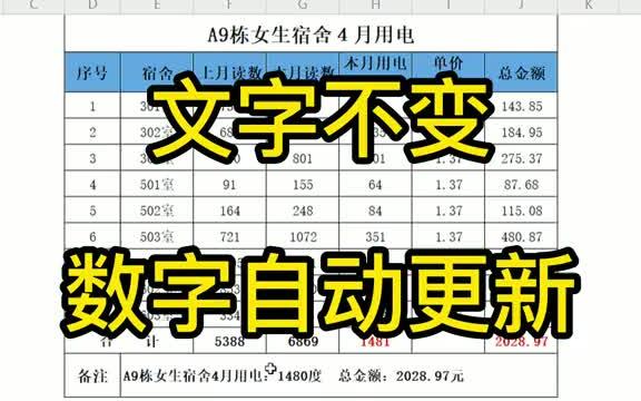 文本不变,数据自动更新excel 涨知识 wps