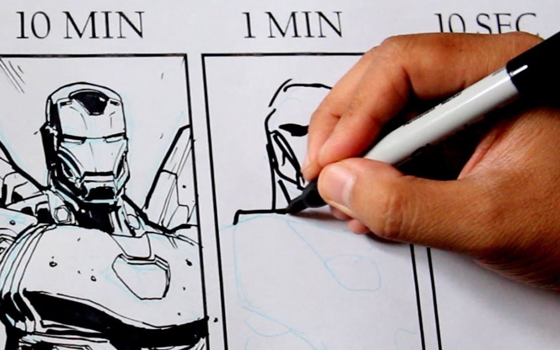 教你十分钟,一分钟,十秒画钢铁侠