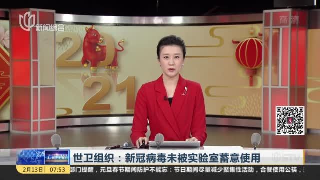 世卫组织:新冠病毒未被实验室蓄意使用