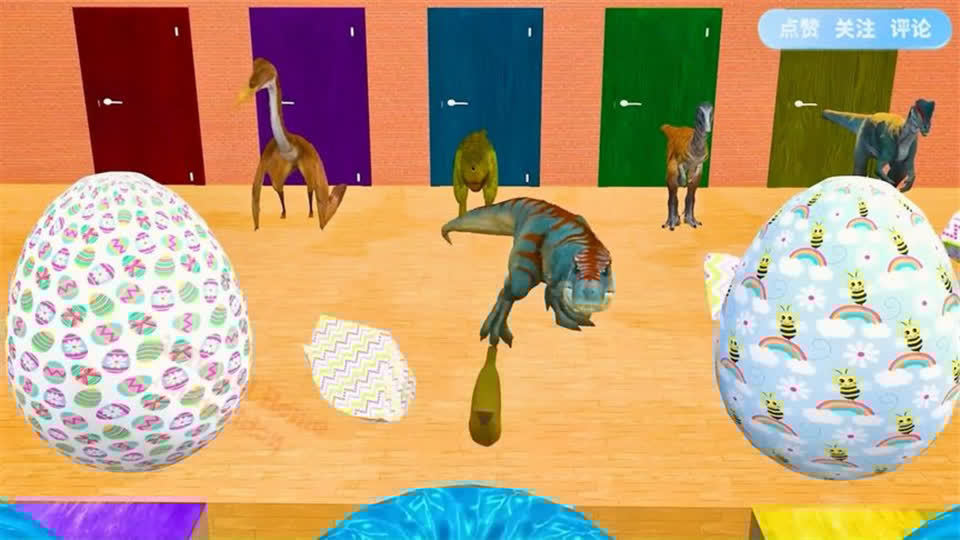 野生动物大恐龙滚动轮胎,认识颜色和动物