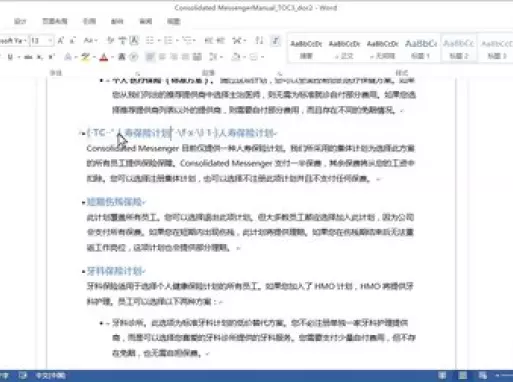Word 2013:为文档添加多个目录