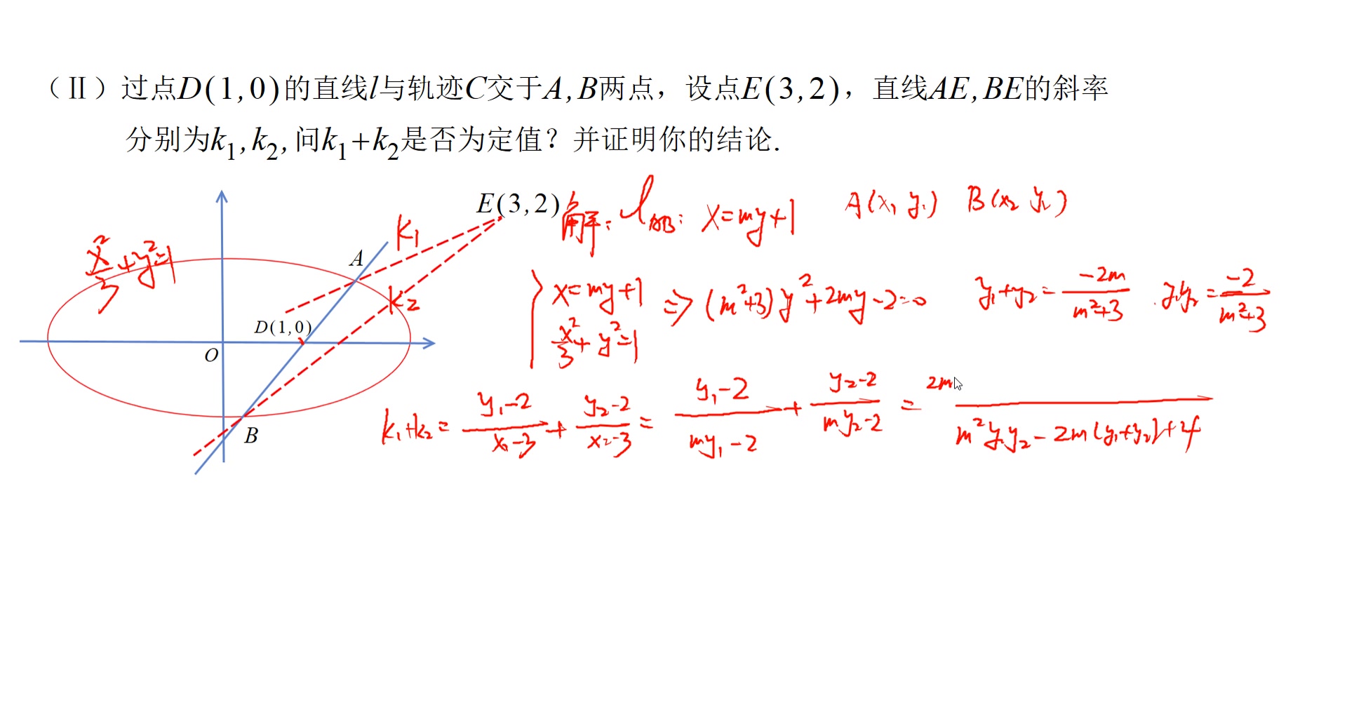 2018年河南商丘联考数学(椭圆两直线斜率之和为定值)