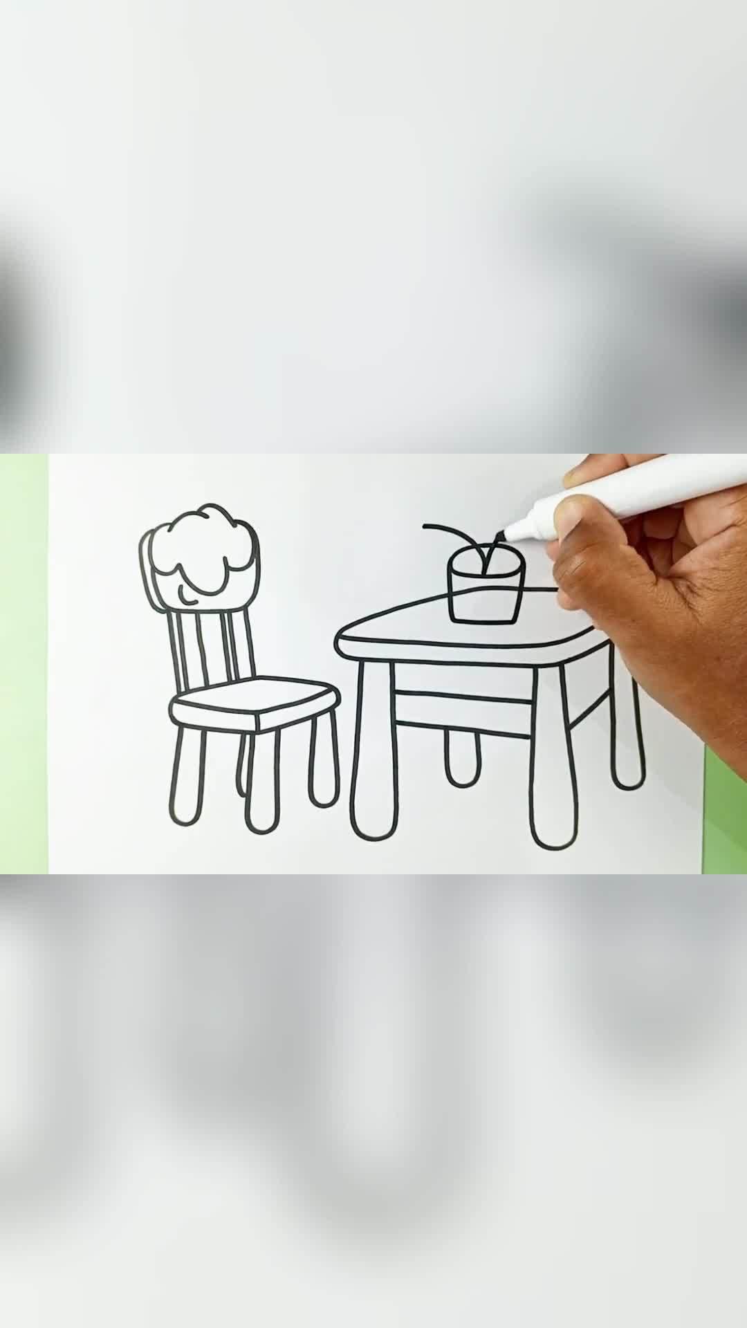 儿童简笔画:教孩子画桌子凳子并涂色