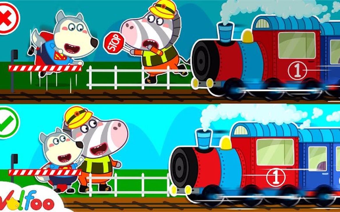 儿童卡通动画:沃夫学习安全教育,不能在铁路附近玩,很危险