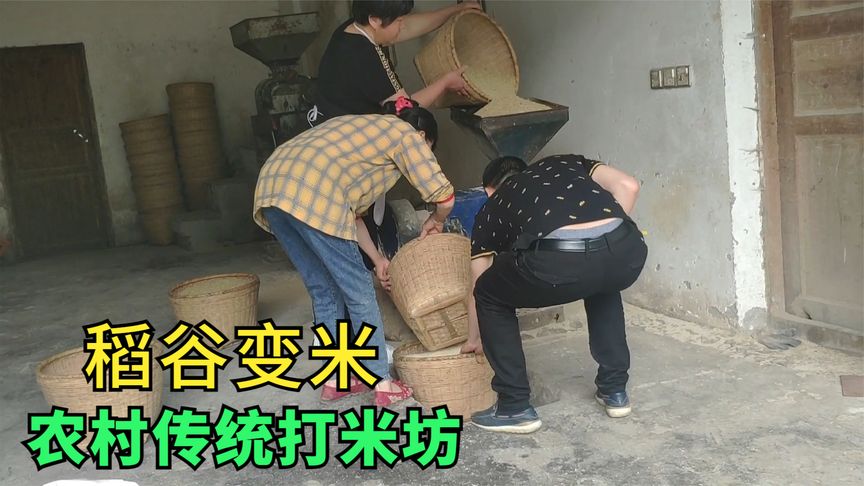 农村种的稻谷要专门去剥壳才能吃,传统打米过程,这样出的米好吗
