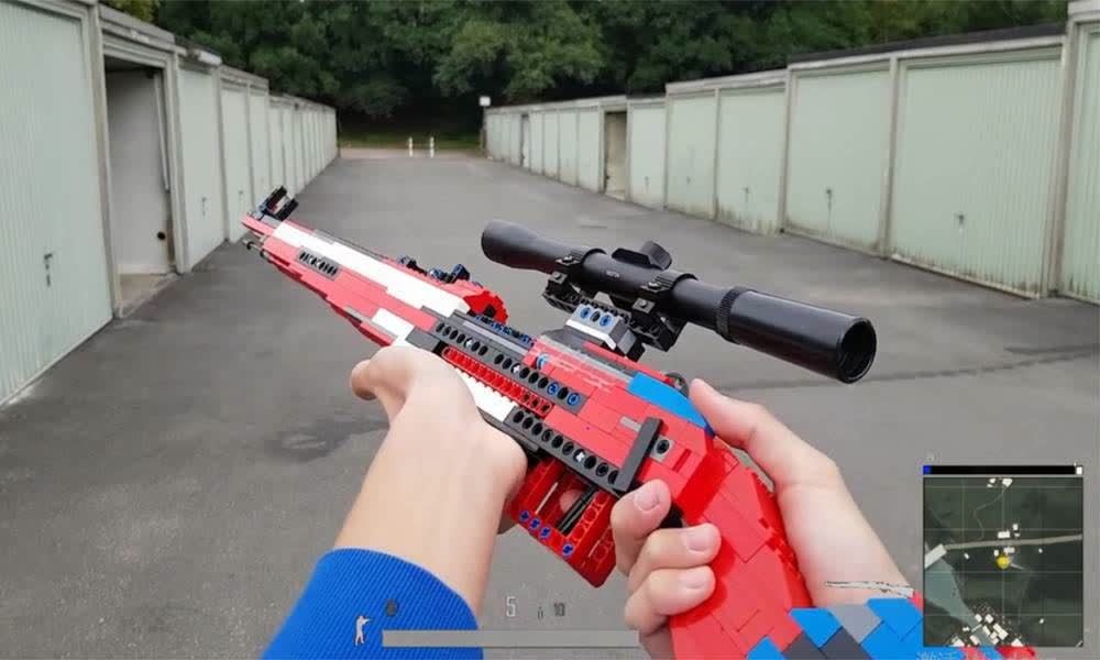 .b>乐高积木自制98K,自带弹夹和八倍镜,.