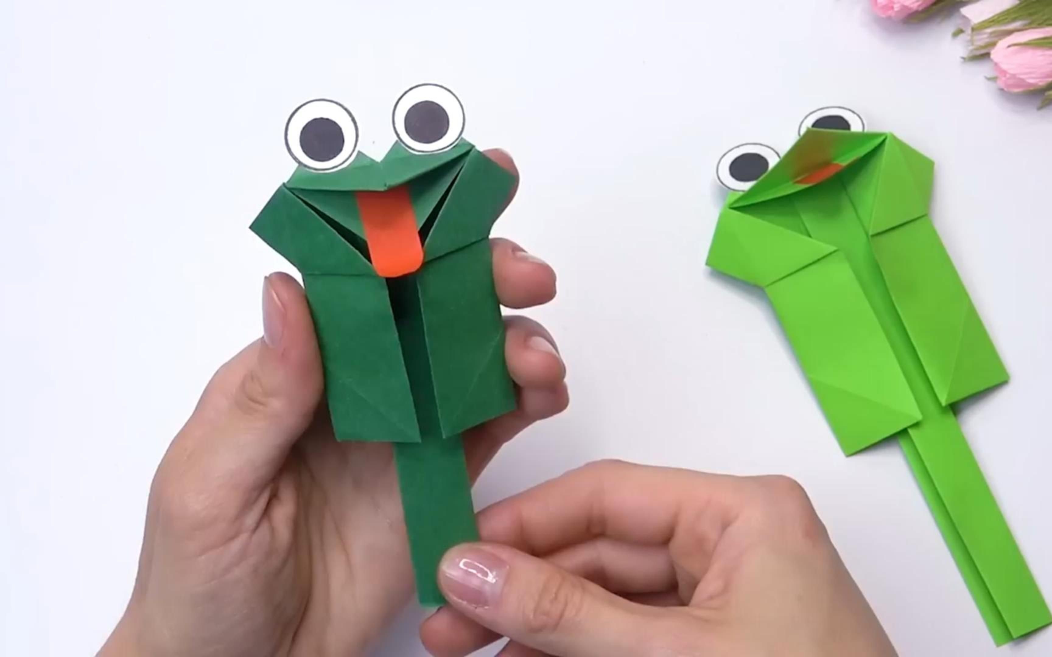 折纸 嘴巴会动的青蛙 简单亲子手工制作教程 幼儿园小学生手工作业