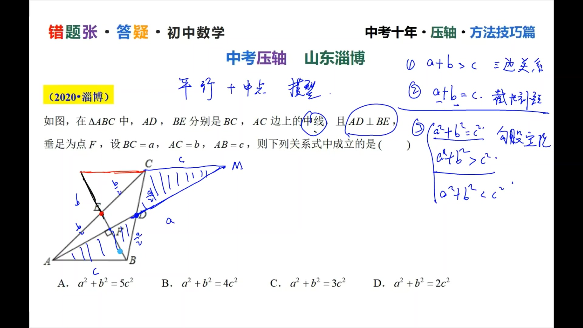 ...真题十年】勾股定理 几何关系建立 平行中点模型 初中解题方法技巧0