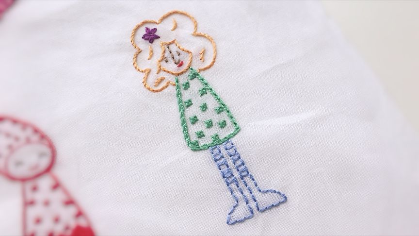 手工刺绣简笔画,猜猜衣服上的立体感图案是用的什么针法?