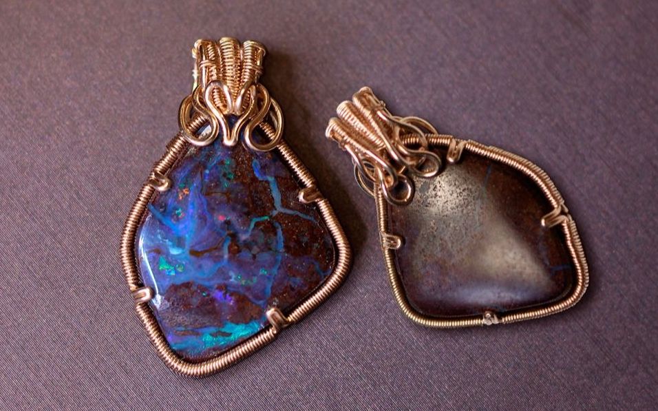 原创手工教程 绕线首饰 宝石镶嵌-双面爪镶 昱圣手作 澳洲铁欧泊