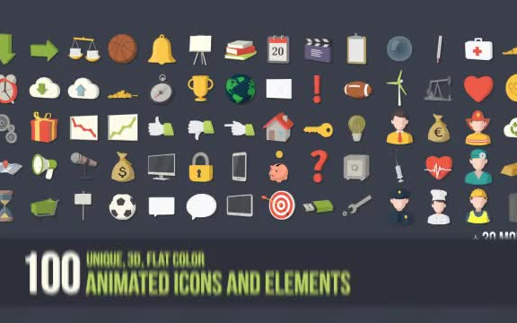 AE模板-100套卡通3D动态图标模板日常生活常用动态动画图标