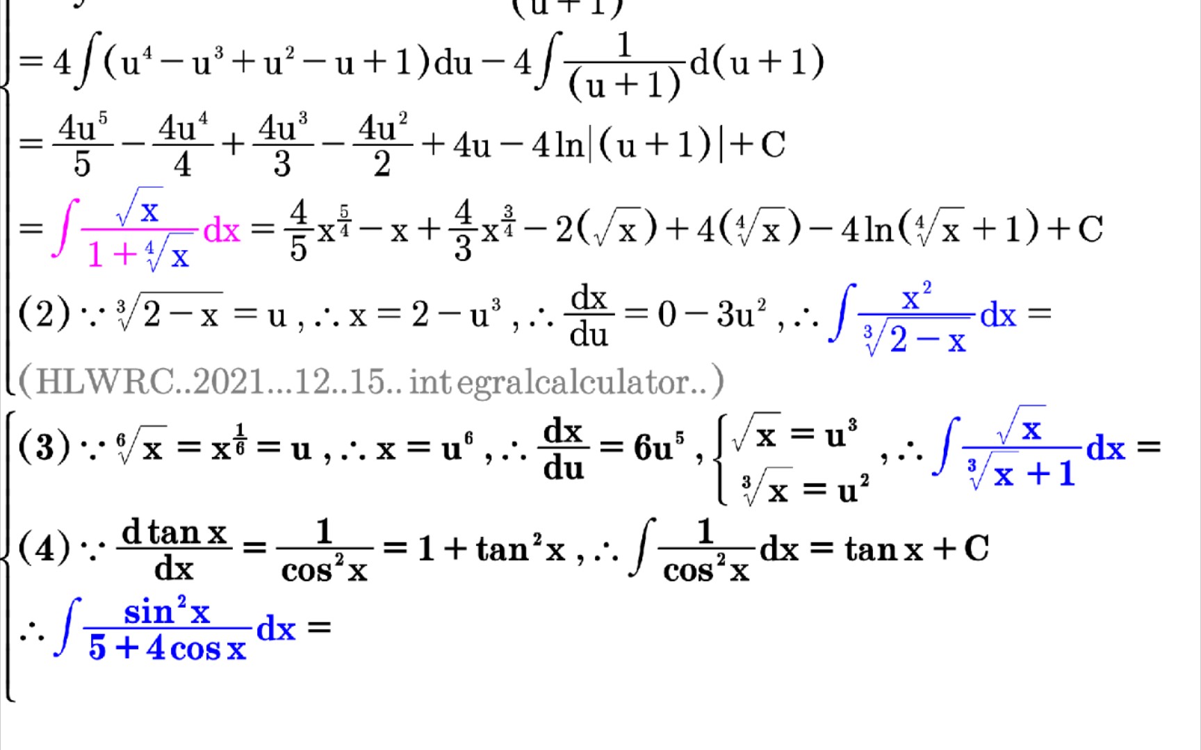 #HLWRC高数#我利用换元法求解不定积分∫(√x)/(1+³√x)dx和∫(x²...
