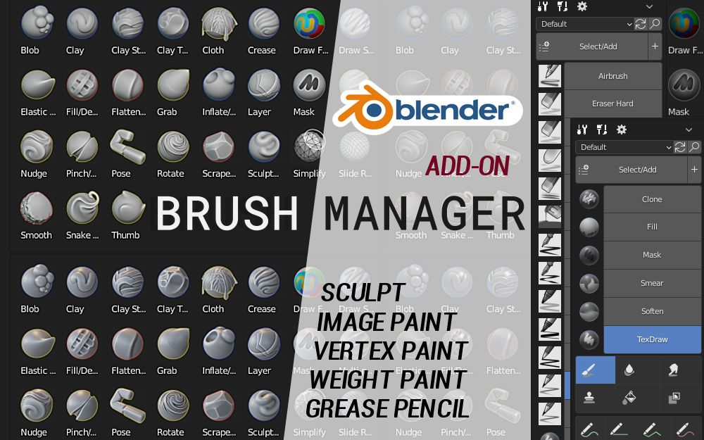 iBlender中文版插件 Brush Manager 1.25c 笔刷管理器+Zbrush画笔资产...