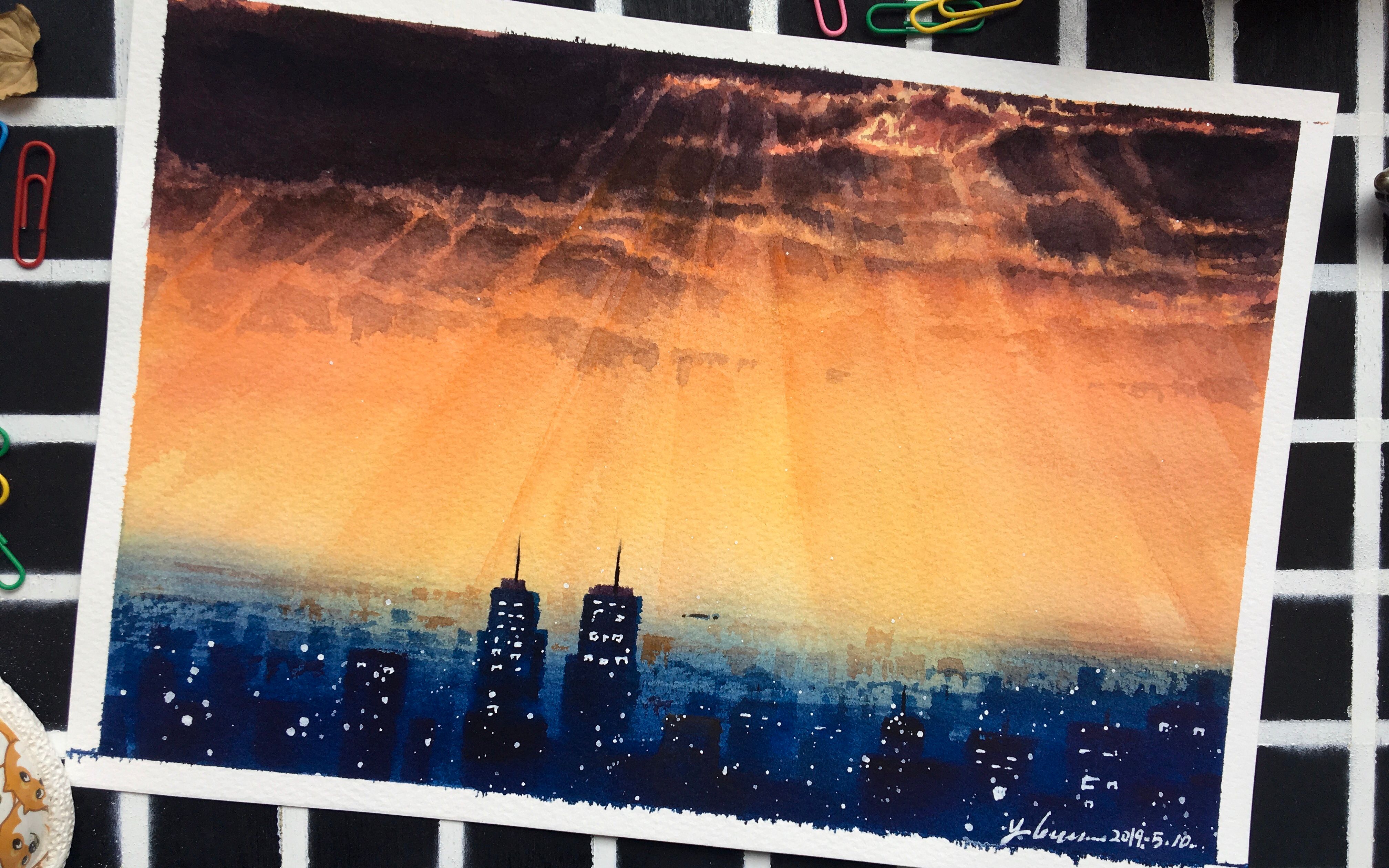 【水彩教程】水彩手绘过程简单风景画光云城市系列—光城
