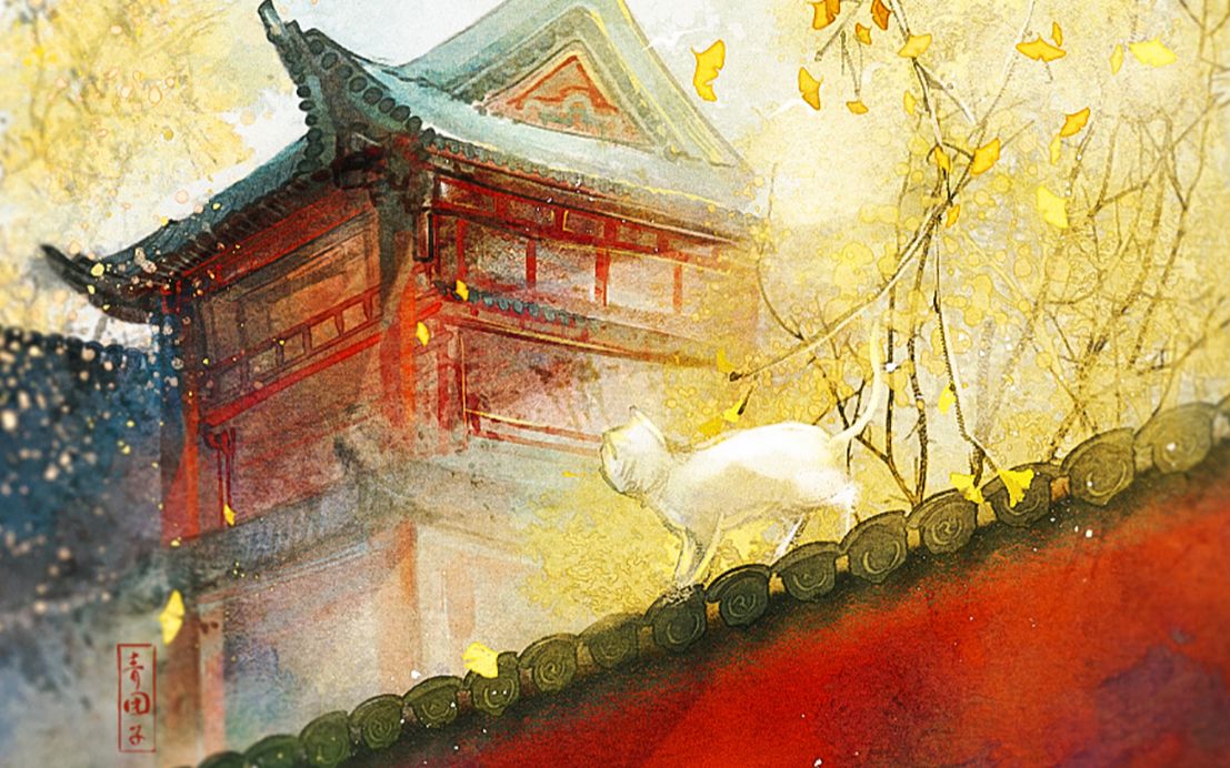 【板绘】红墙和猫-古风场景绘画过程