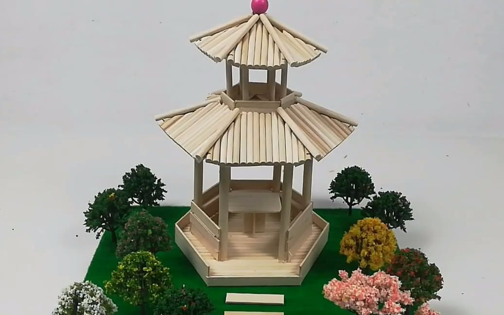 「建筑模型系列」用雪糕棍制作小型凉亭的方法,难度3颗星!