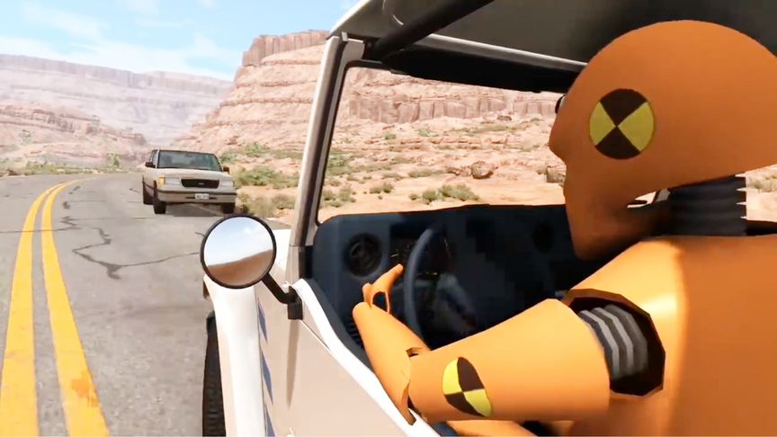 BeamNG:碰撞测试假人,驾驶员急转弯冲向越野车,模拟真实车祸