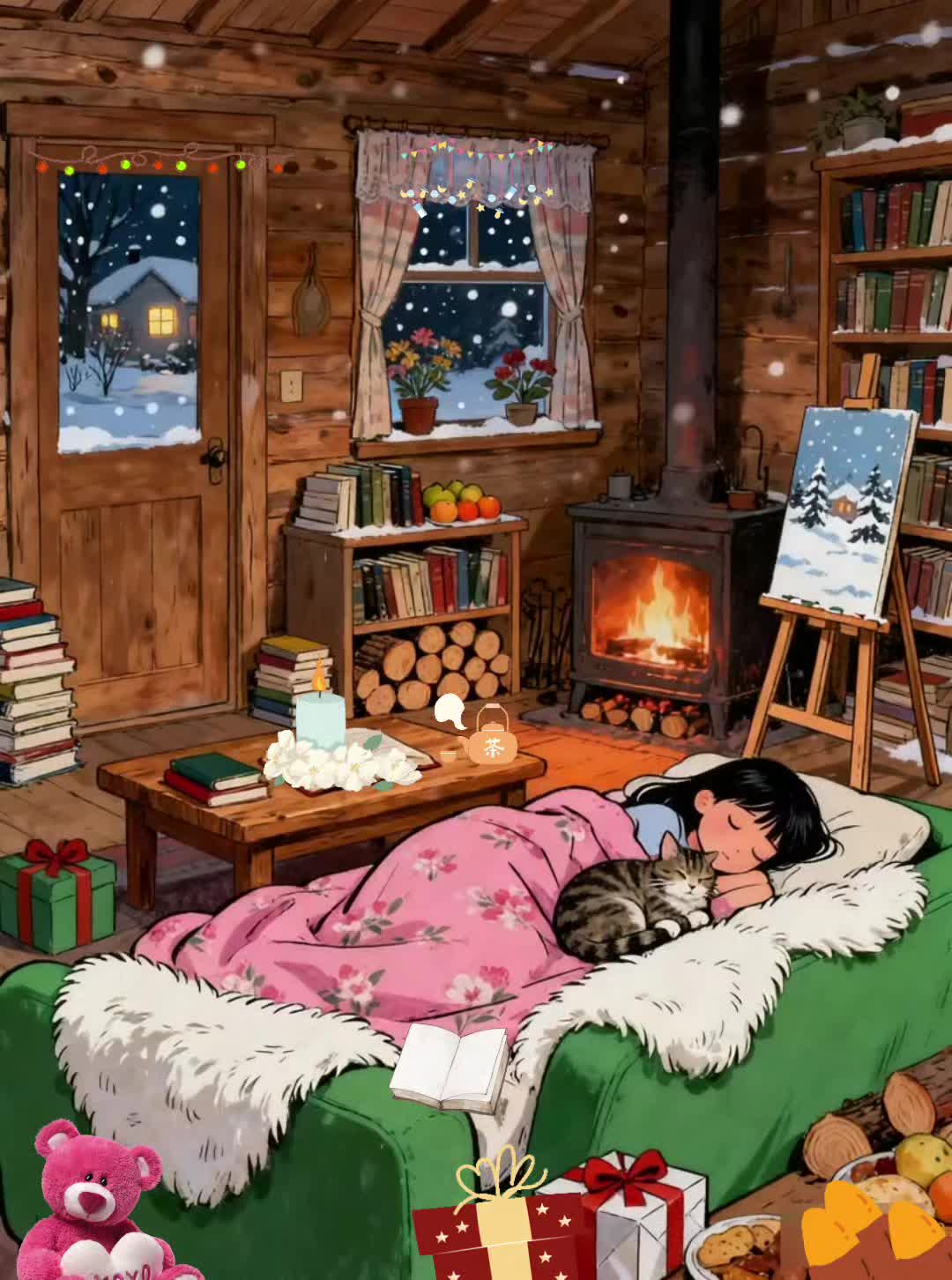 ...被喜欢的书籍与画笔围绕,有猫咪依偎在侧,炉火噼啪作响,将所有的疲...