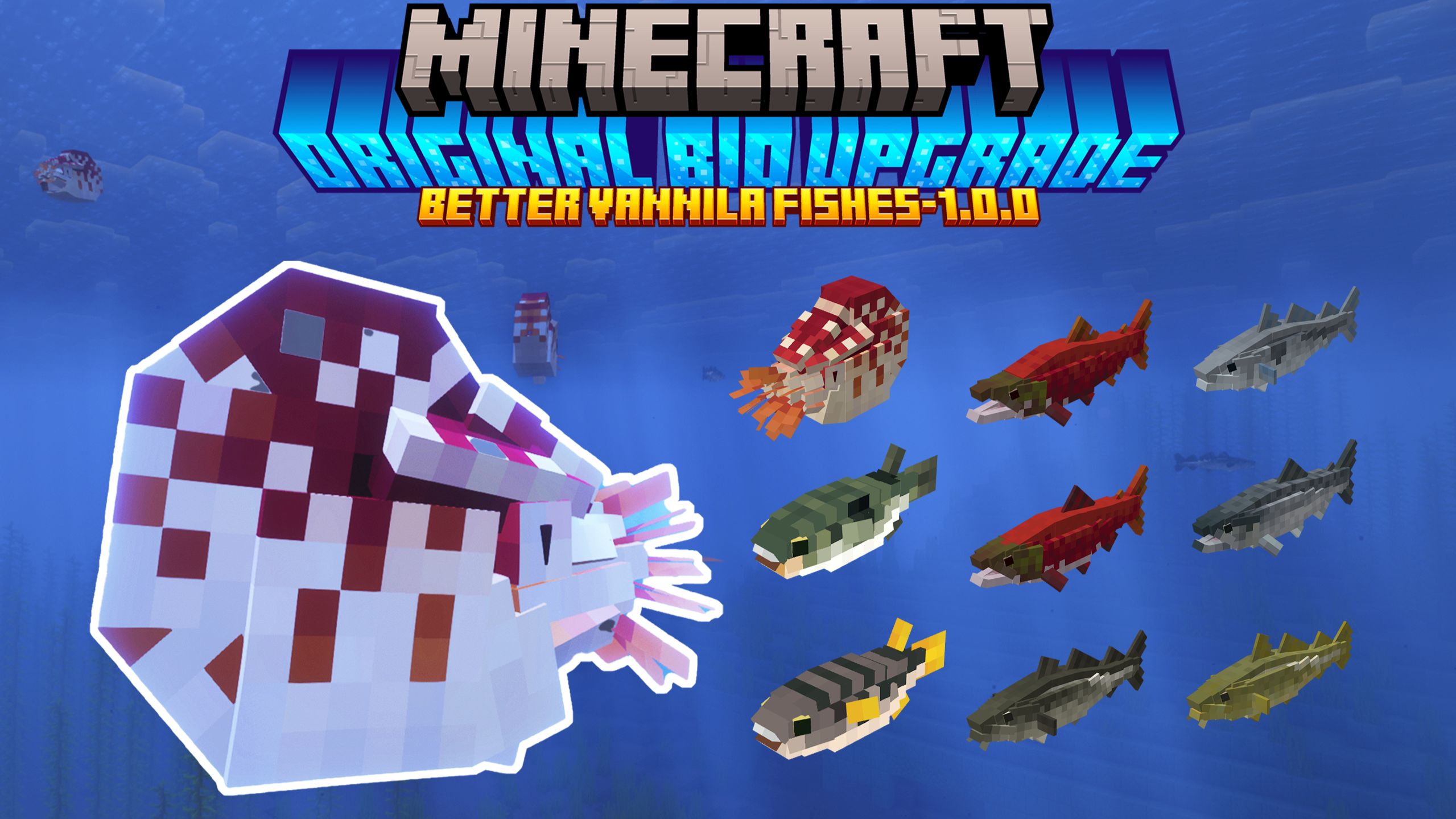 【MC国产自制生物模组】更好的原版鱼类——鳕鱼,鲑鱼,河豚,鹦鹉螺。