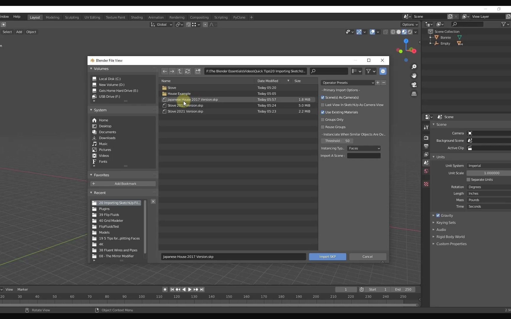 SketchUp模型导入Blender插件SketchUp Importer教程
