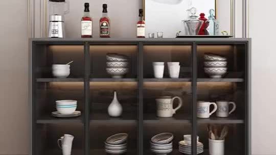 轻奢餐边柜一体靠墙厨房碗柜家用现代简约茶水酒柜玻璃收纳储物柜