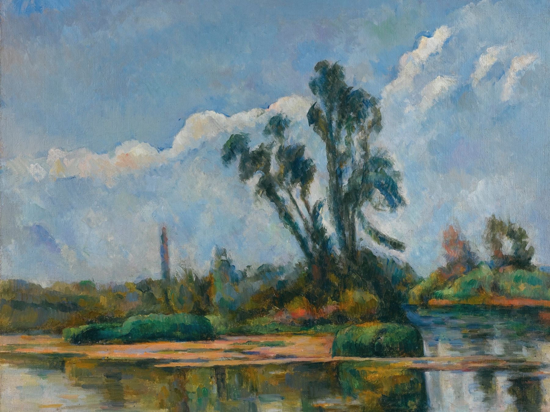 有河流的风景绘画过程,临摹塞尚印象派风格绘画,保罗·塞尚油画风景...