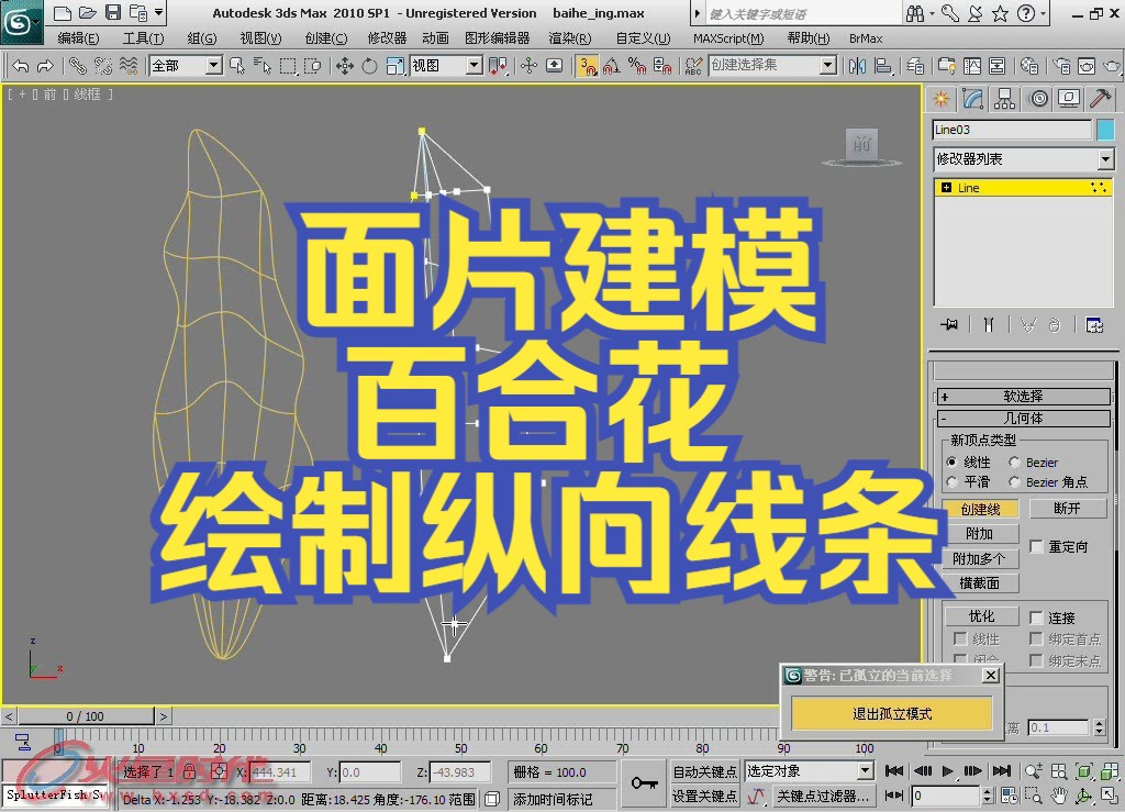 3dsmax-面片建模-百合花-绘制纵向线条