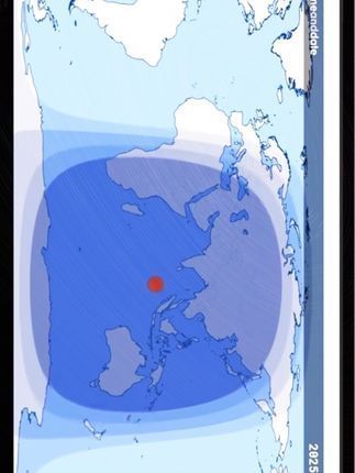 2025年9月7月食可见区域图(北京时间是UTC+8,美国中部标准时间是...