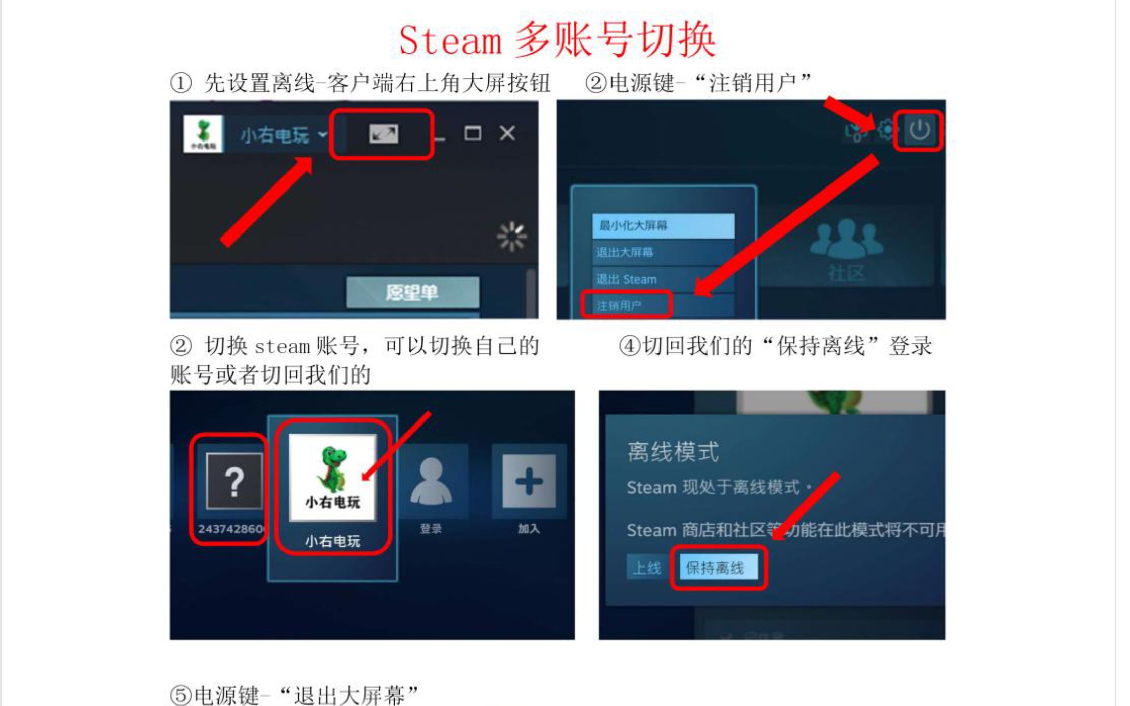 steam设置离线 steam大屏幕切换账号的方法 不要验证码