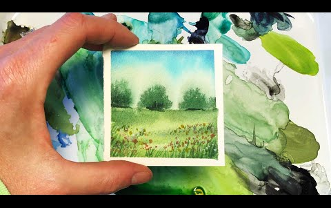 【中字!Ellen的迷你水彩画系列】水彩入门教程!超可爱迷你水彩风景画!...